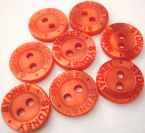 B2632C 13mm Burnt Orange Polyester 2 Hole Button-Lettered Rim "SYDNEY ...