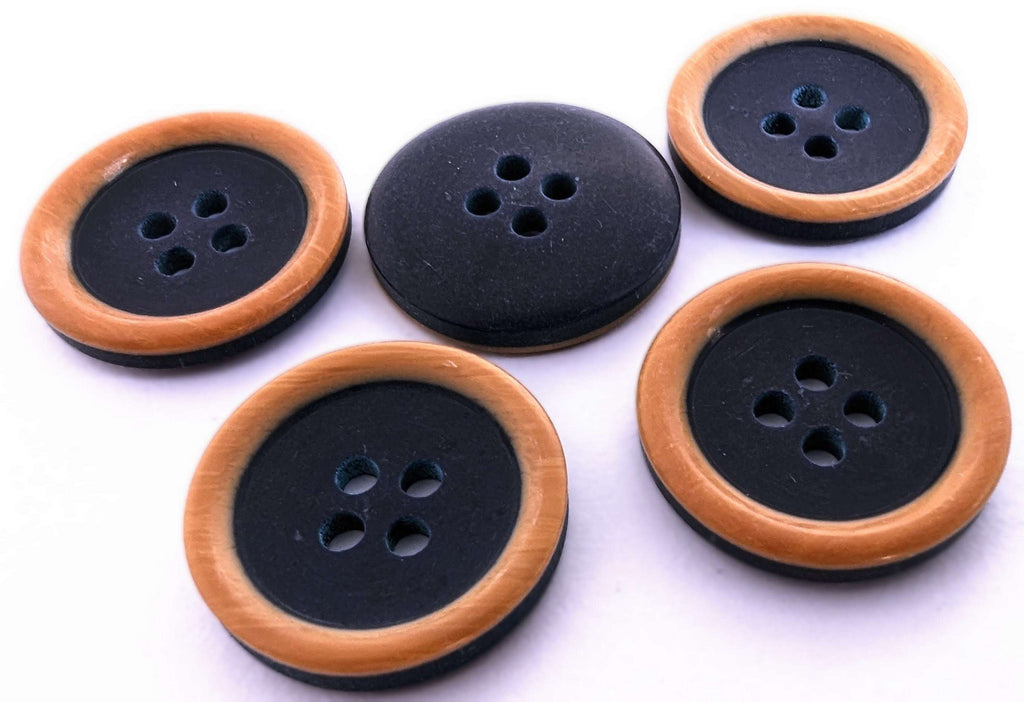 B5306 20mm Navy 4 Hole Button with a Wood Effect Raised Rounded Rim ...