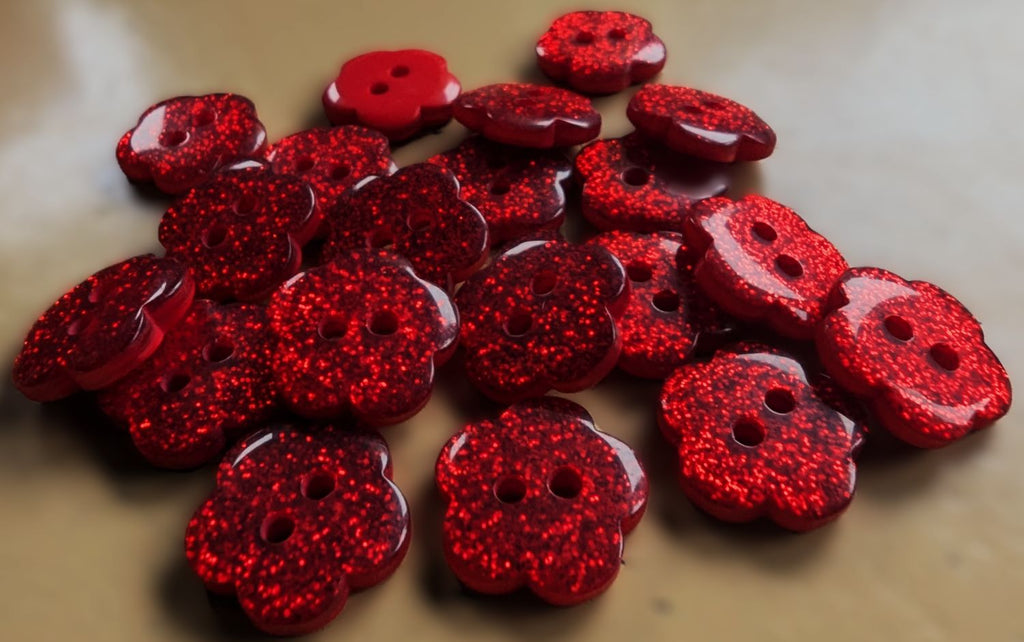 10mm Red Glittery Flower Shape 2 Hole Button – Ribbonmoon