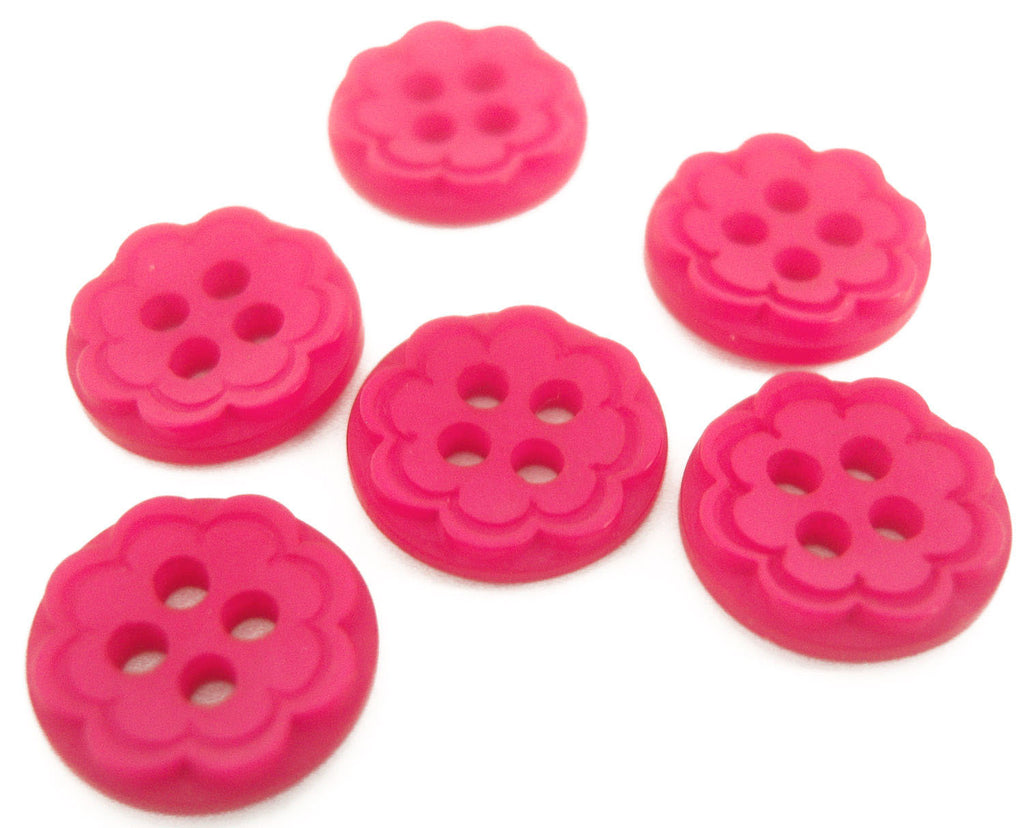 B7682 11mm Cerise Pink Etched Flower Polyester 4 Hole Button – Ribbonmoon