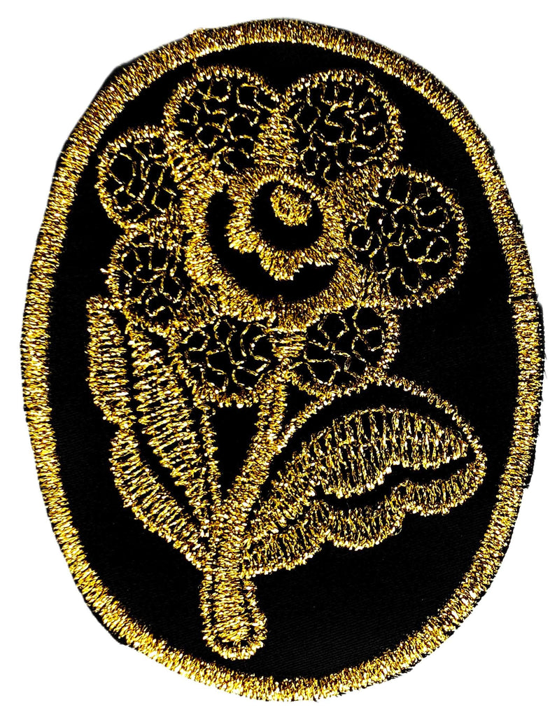 M290 Black-Metallic Gold Machine Embroidered Flower Sew on Motif ...