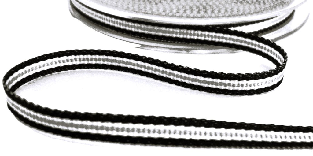 R9670 7mm Black-White-Grey Striped Grosgrain Ribbon by Berisfords ...