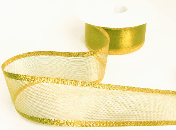 R9839 40mm Gold Metallic Sheer Ribbon-Solid Stripe Edges by Berisfords ...