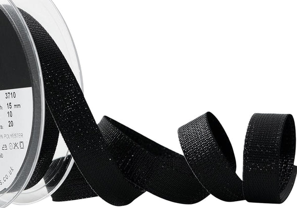 R9900 15mm Black Textured Metallic Sparkle Ribbon by Berisfords ...