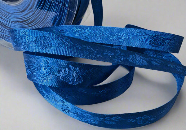 10mm Jacquard Rose Satin Ribbon | Berisfords | Dark Royal Blue 243 ...