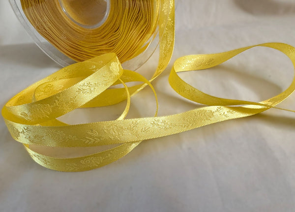 10mm Jacquard Rose Satin Ribbon | Berisfords Ribbons | Yellow 679 ...