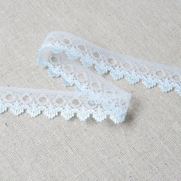 L529 18mm White and Pale Blue Eyelet or Knitting In Flat Lace – Ribbonmoon