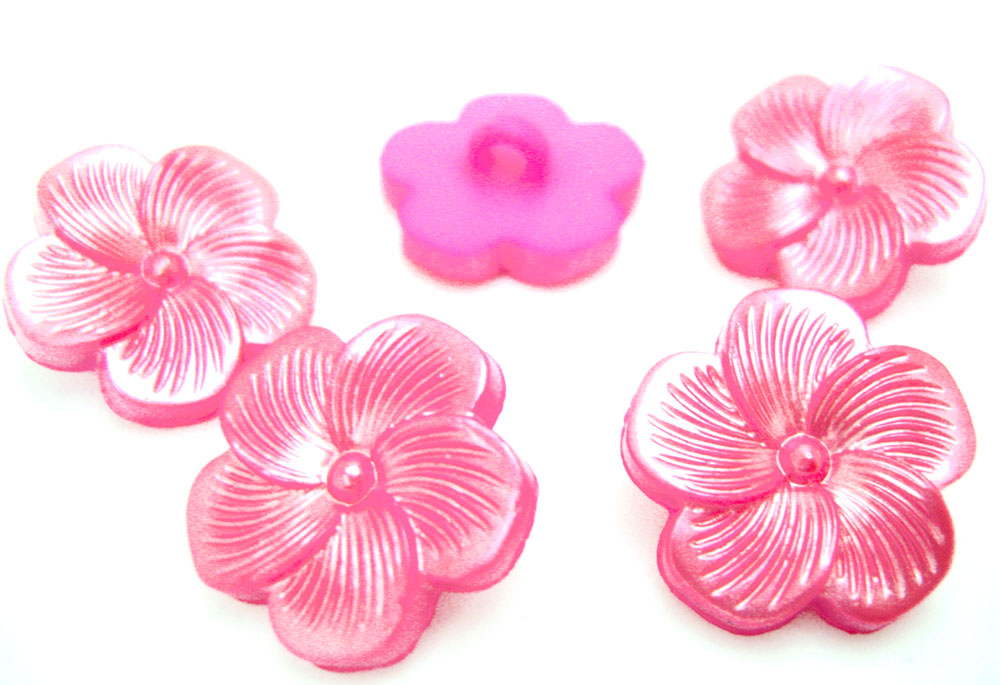 B12598 18mm Pink Flower Shaped Shank Button,Vivid Gloss Shimmer ...