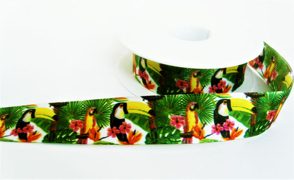 R1802 26mm Multi-Colour Parrot Themed Print Taffeta Ribbon, Berisfords ...