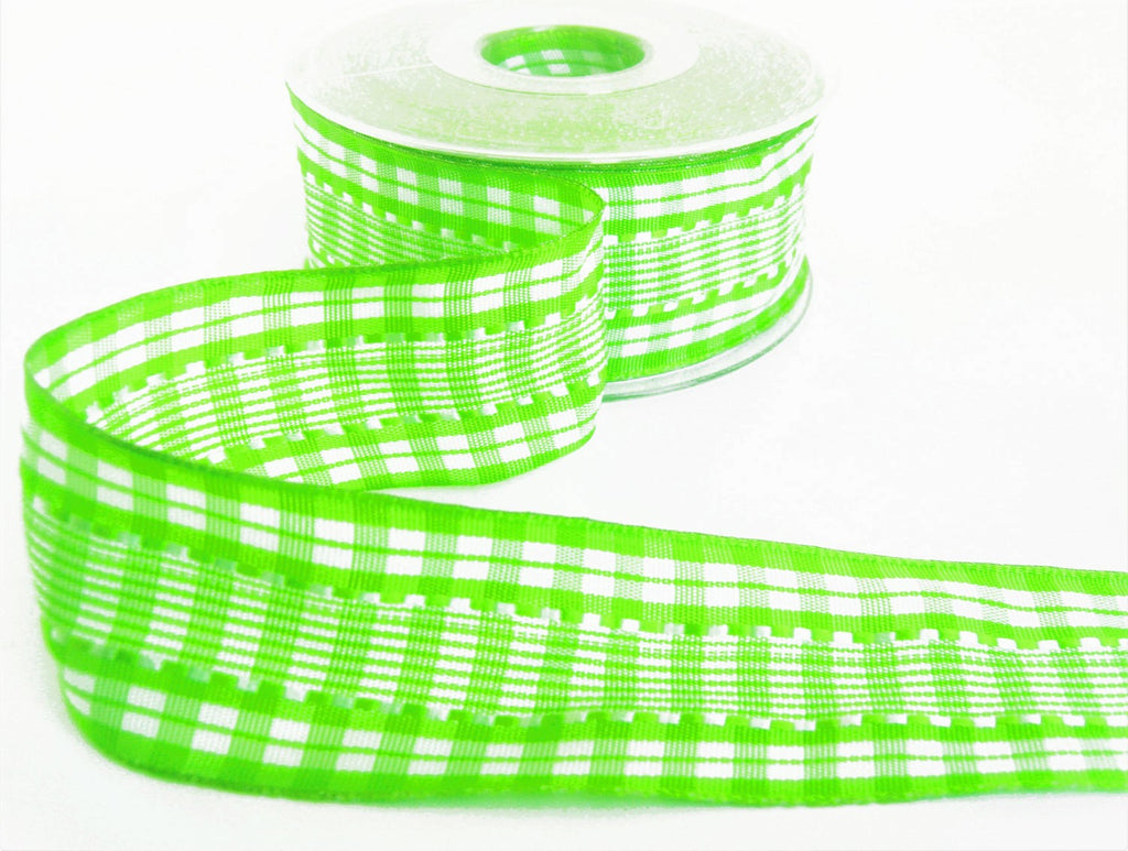 R3402 40mm Lime Green-White Silk Stitch Gingham Ribbon by Berisfords ...