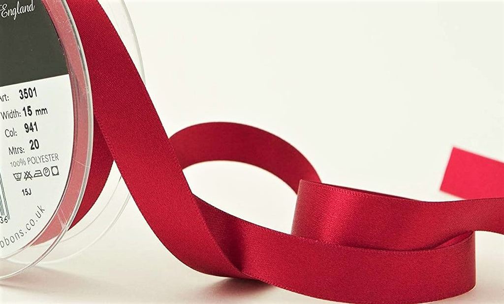 15mm Luxury Double Satin Ribbon | Berisfords Ribbon | Cardinal Red 941 ...