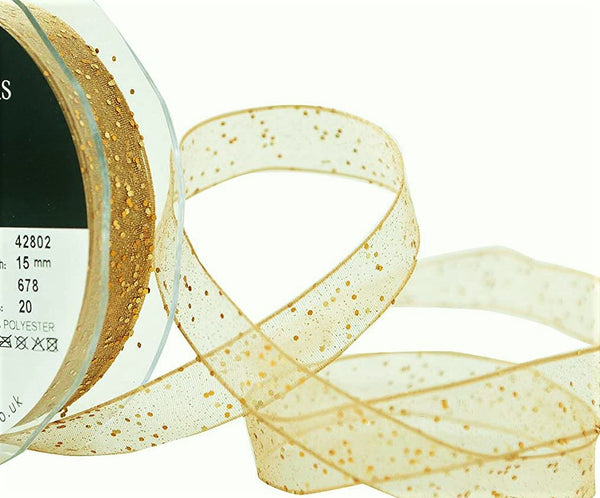 R6196 16mm Honey Gold Super Sheer Random Metallic Glitter Ribbon ...