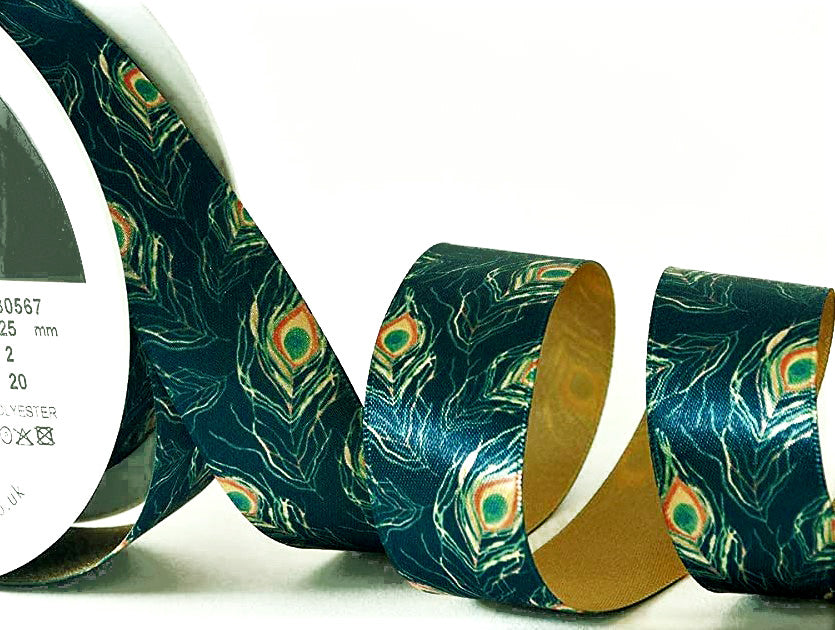 R9528 25mm Navy Peacock Feather Satin Ribbon by Berisfords – Ribbonmoon